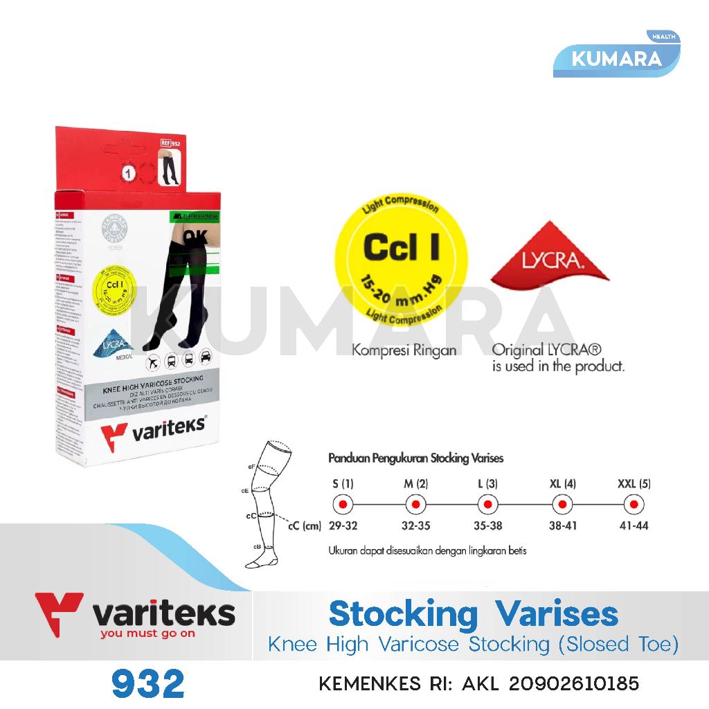 VARITEKS - Knee High Varises 932 Stocking Closed Toe CCL I / Stocking ...